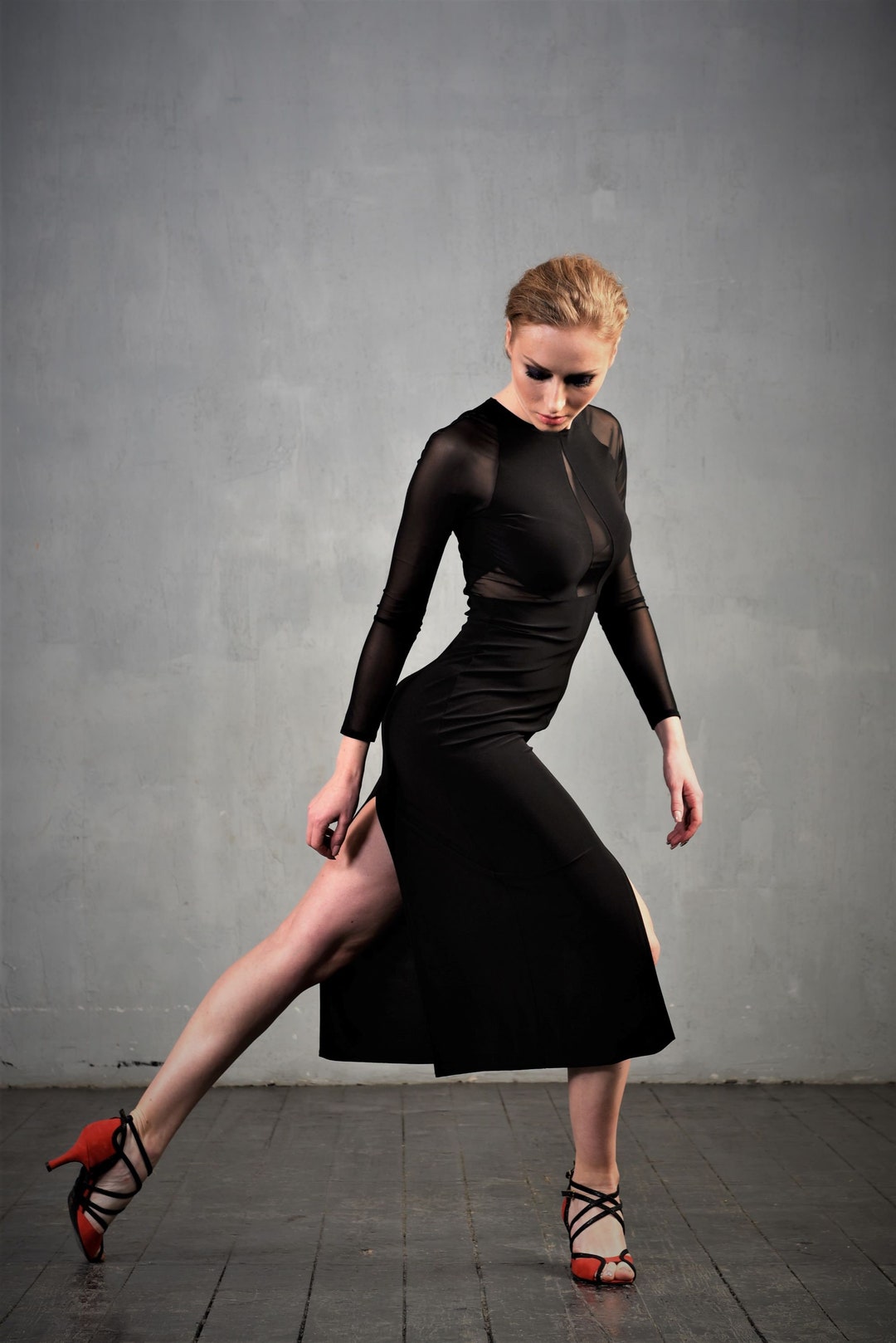 Tango Dress Andrea SM 8017 037 With Sheer Mesh Panels and 2 Slits - Etsy