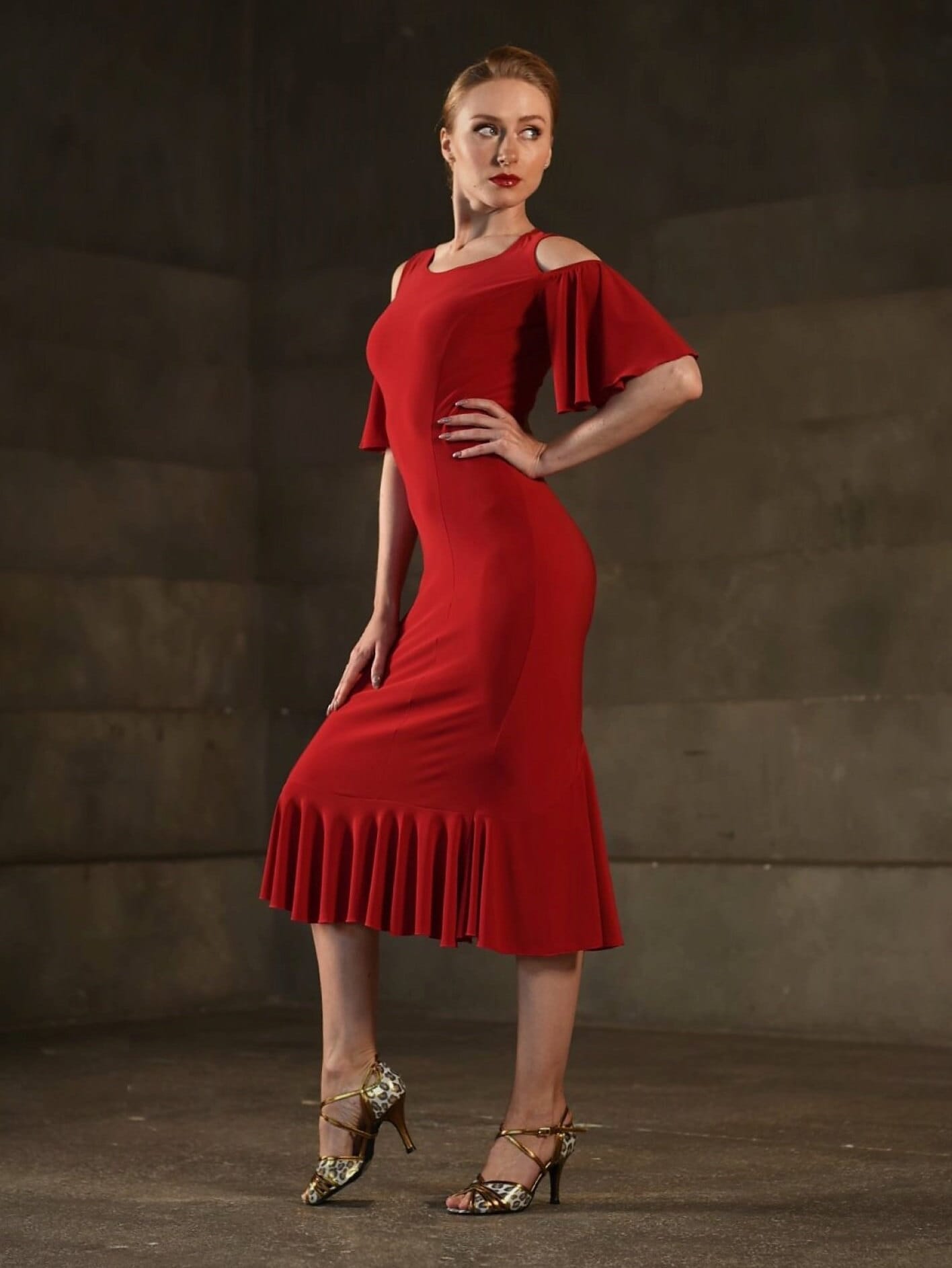 Red Tango Dress: Cold Shoulder Ruffle Mermaid Dance Dress - Etsy