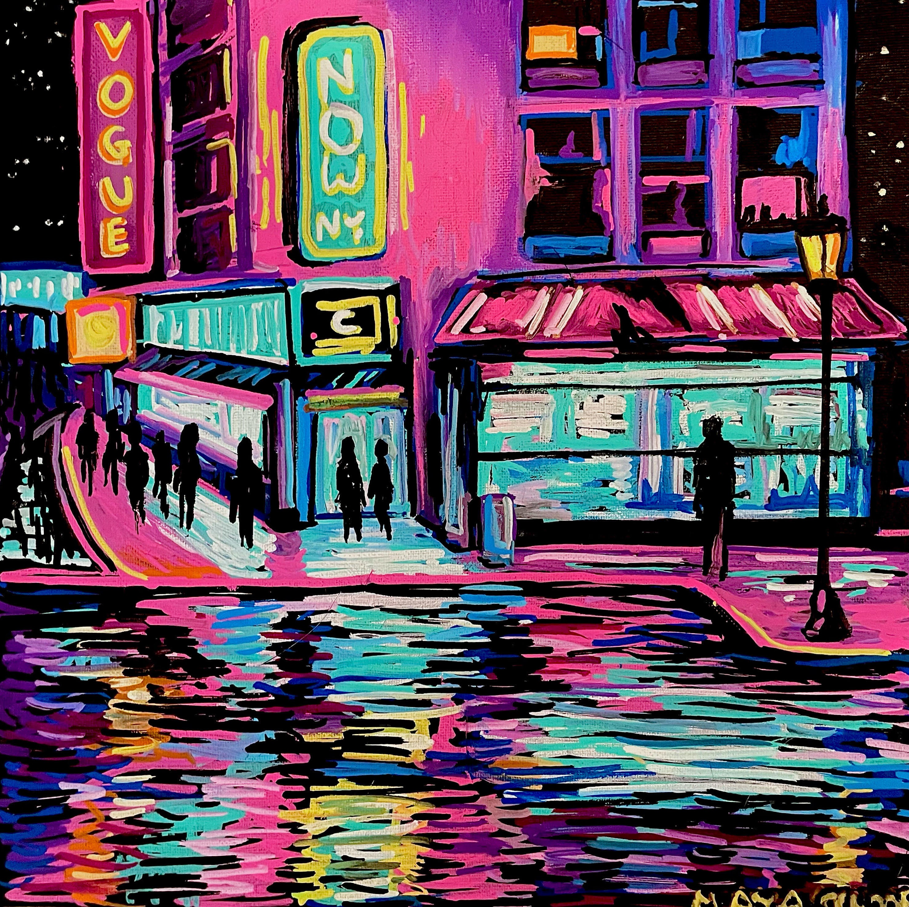 Colorful City Neon Downtown Original Acrylic Painting - Etsy Canada