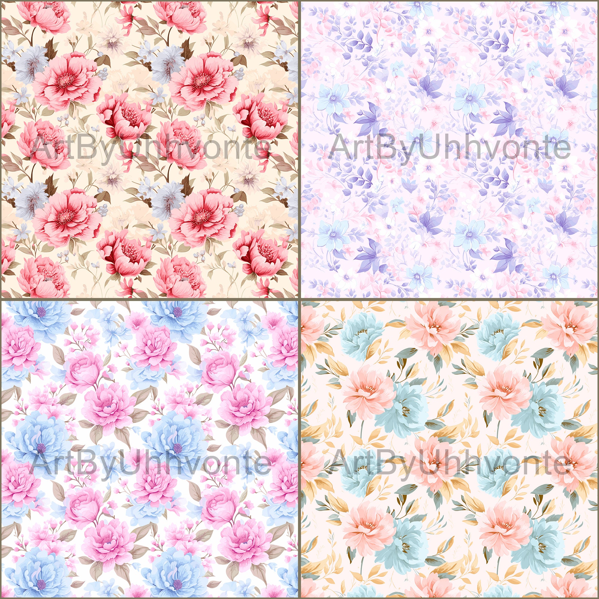 Seamless Patterns for Print, Pastel Colors, Floral Seamless Patterns ...