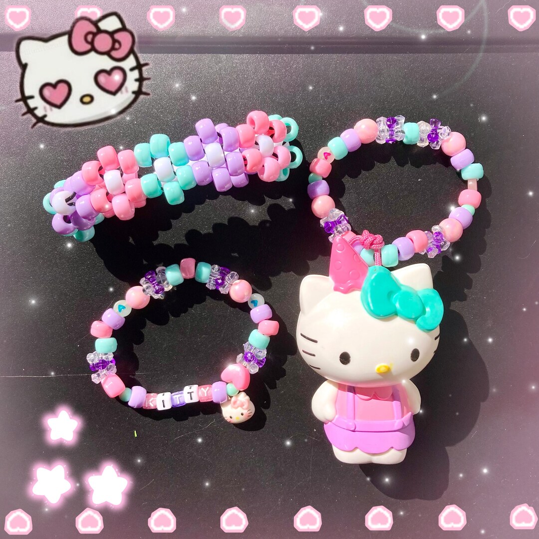 Hello Kitty Kandi Set Sanrio Bracelets Kawaii Scenecore Flower Cuff Y2K Cute Pastel Kidcore PLUR ...