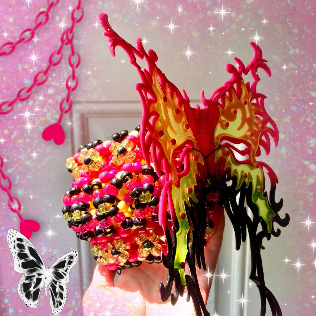Butterfly Epic Rotating Kandi Cuff Scenecore Rave Decora Beaded Rotator ...