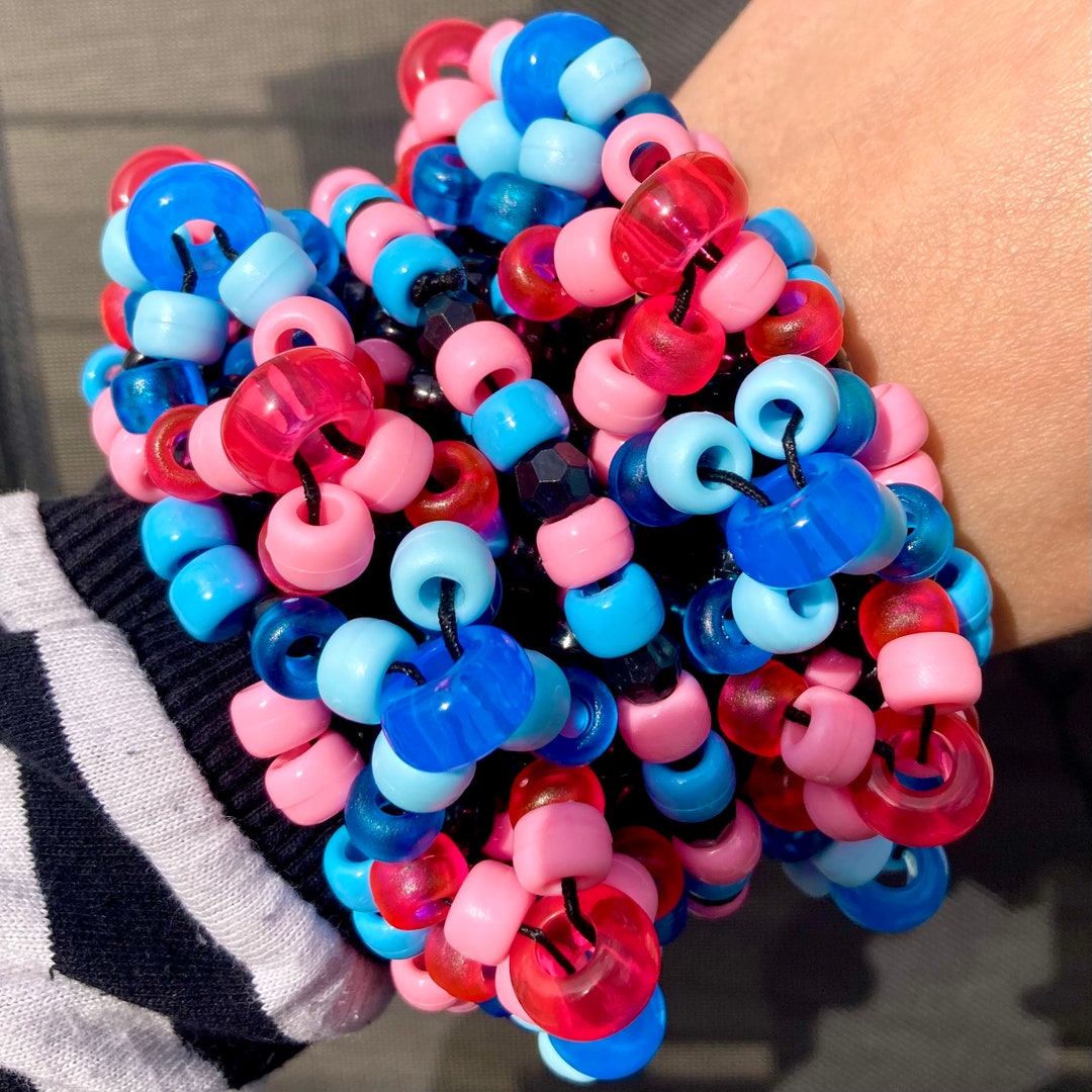 Pink Blue Black Scenecore Mini Rotating Kandi Cuff Beaded Rotator Cuff ...