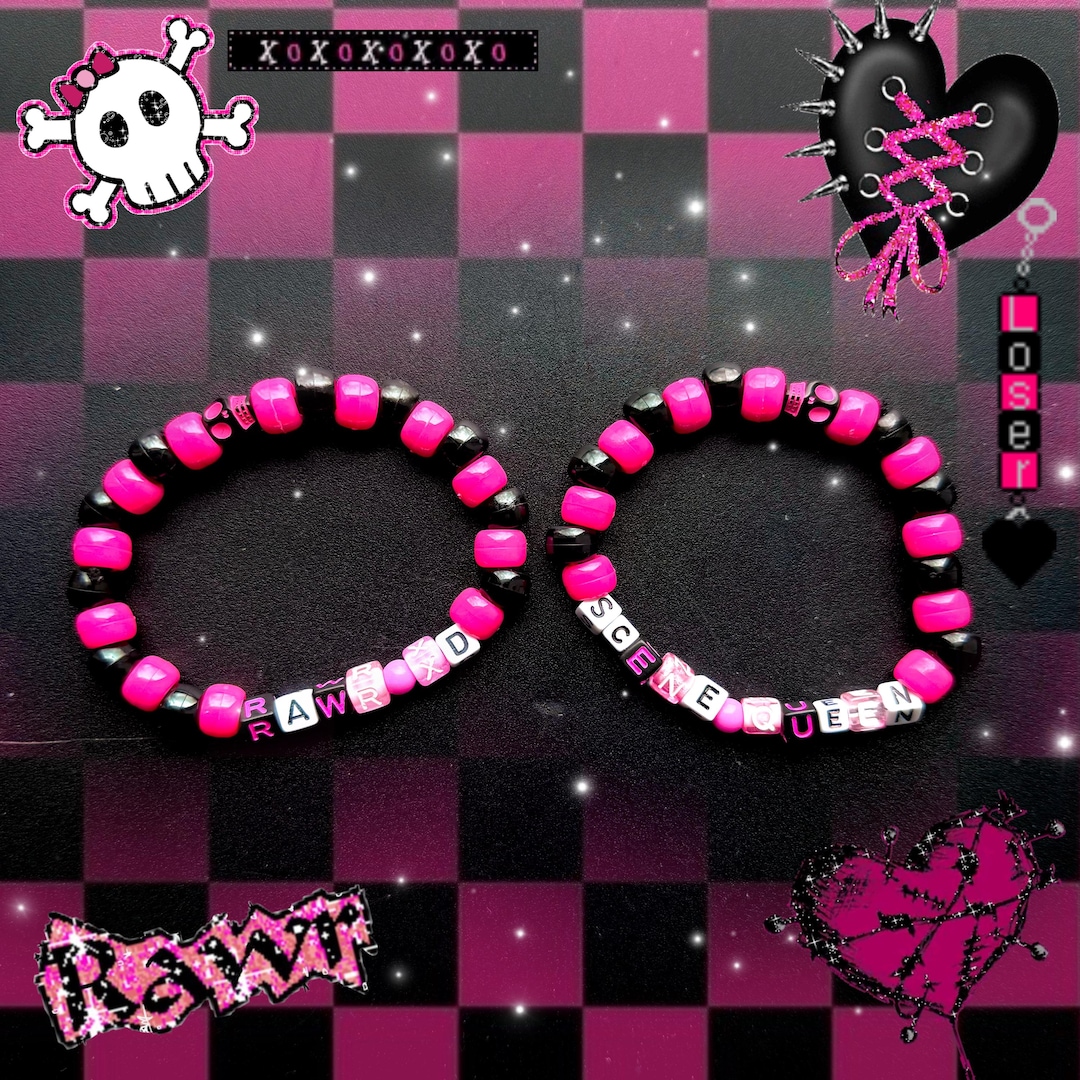 Scene Queen Black and Pink Kandi Single Set | Kawaii Scenecore Rawr XD ...