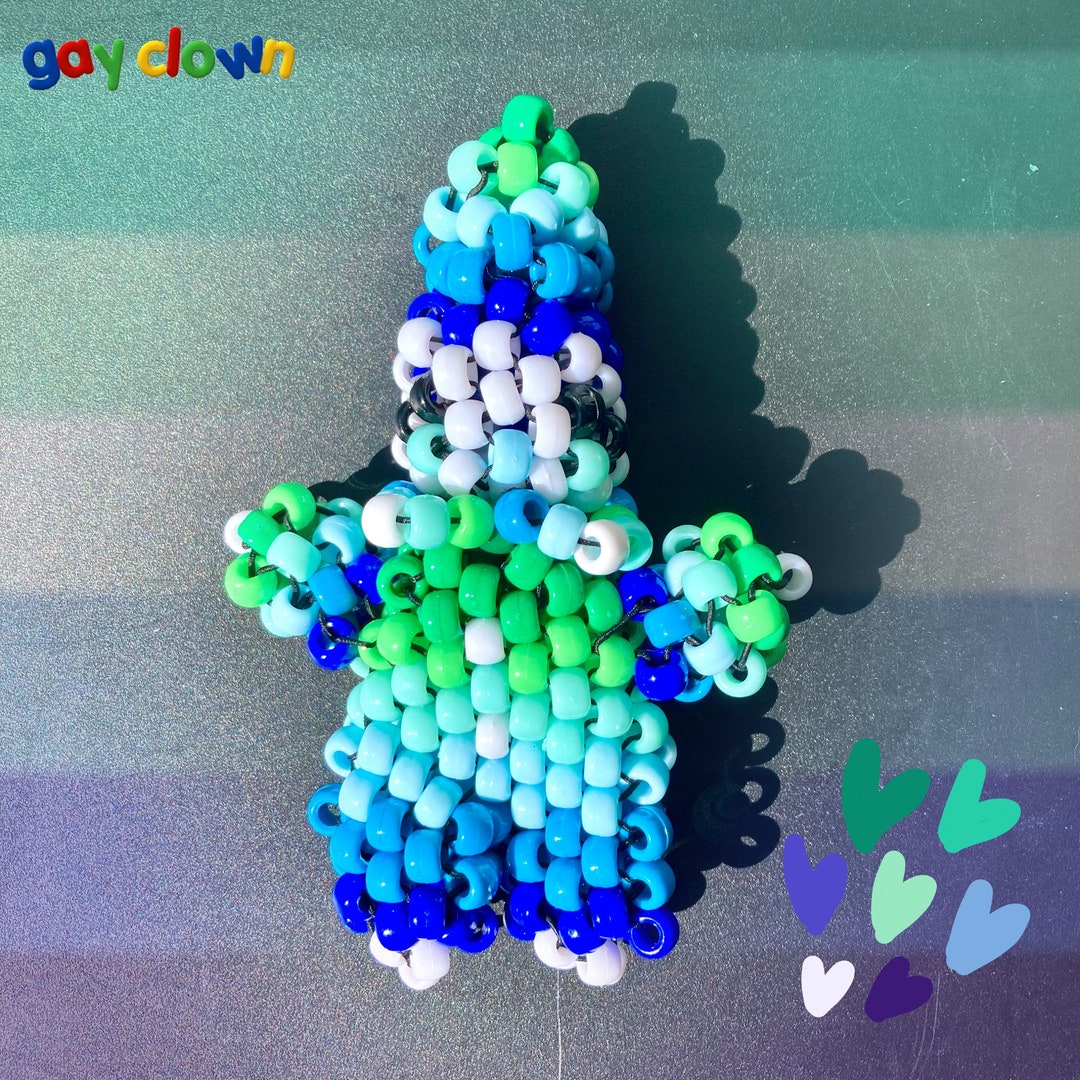 Blue Green Clown Doll MLM Pride Kandi Clowncore Beaded Doll Desk Buddy ...