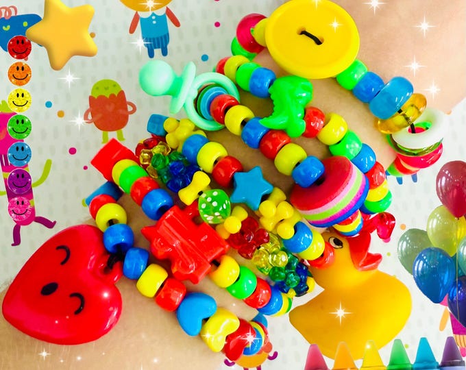 Kidcore Kandi Singles | Primary Colors Bracelet | Y2K | Scene Scenecore ...