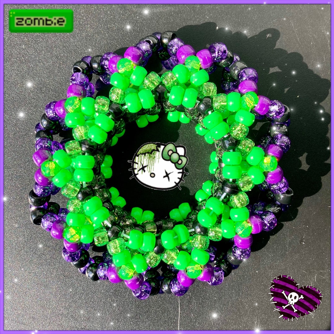 Green Purple 3D Kandi Mandela Cuff Emo Zombie 3D Rave Cuff Scenecore ...