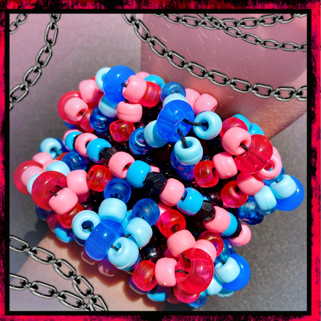 Pink Blue Black Scenecore Mini Rotating Kandi Cuff Beaded Rotator Cuff ...