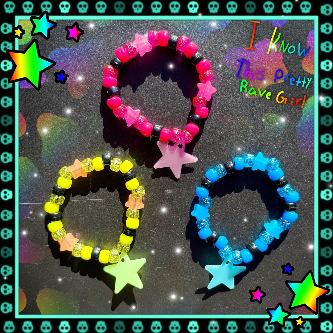 UV Reactive Star Kandi Singles Y2K 2000s Scenecore Bracelet Kandi Raver ...