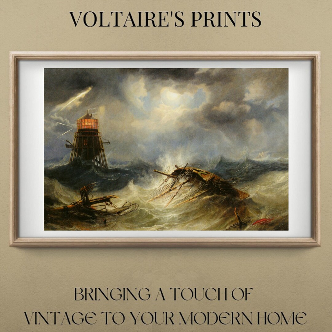 Oil Painting Vintage Shipwrecked Wall Art Print Seascape, Nautical ...