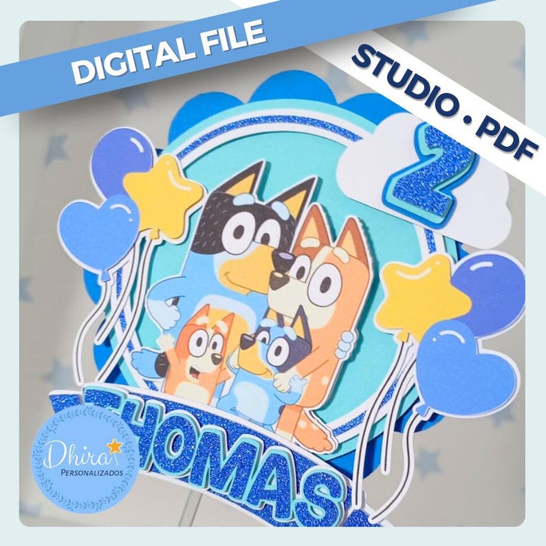 Bluey Cake Topper Silhouette Studio & PDF | Personalized Bluey Birthday ...