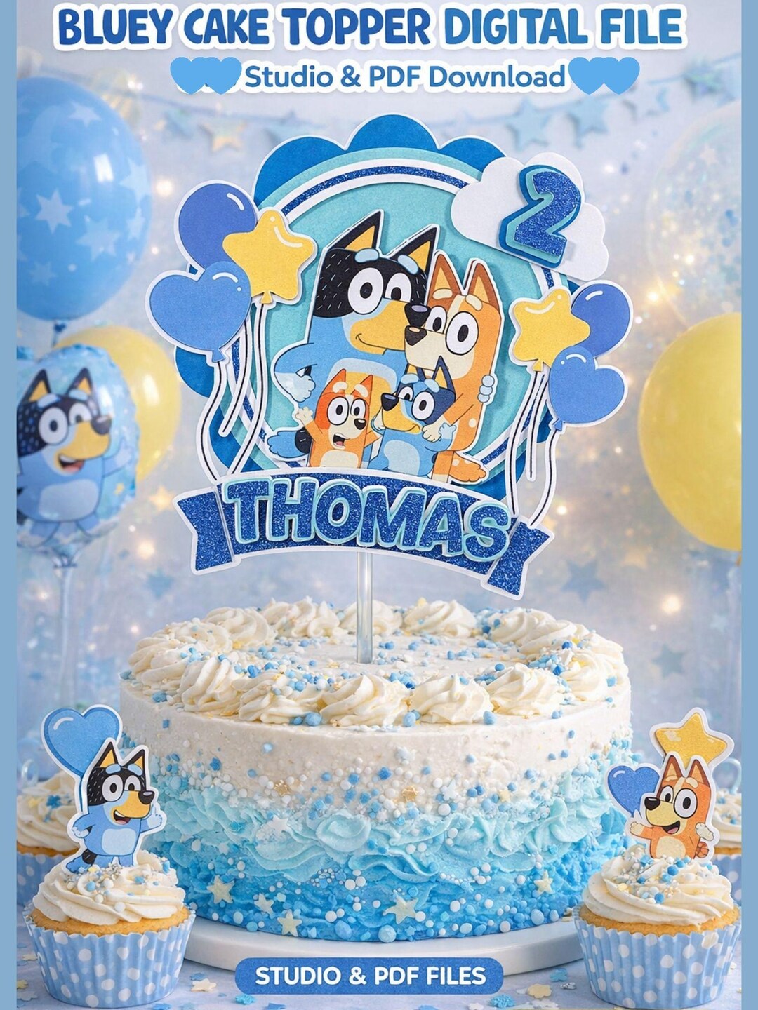 Bluey Cake Topper Silhouette Studio & PDF | Personalized Bluey Birthday ...