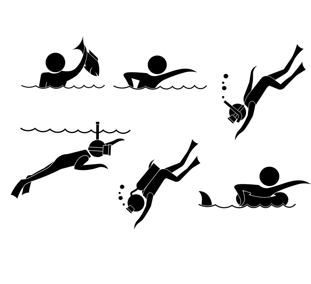 Digital Stick Figure SVG & PDF Swimming Actions Set: Catching Fish ...