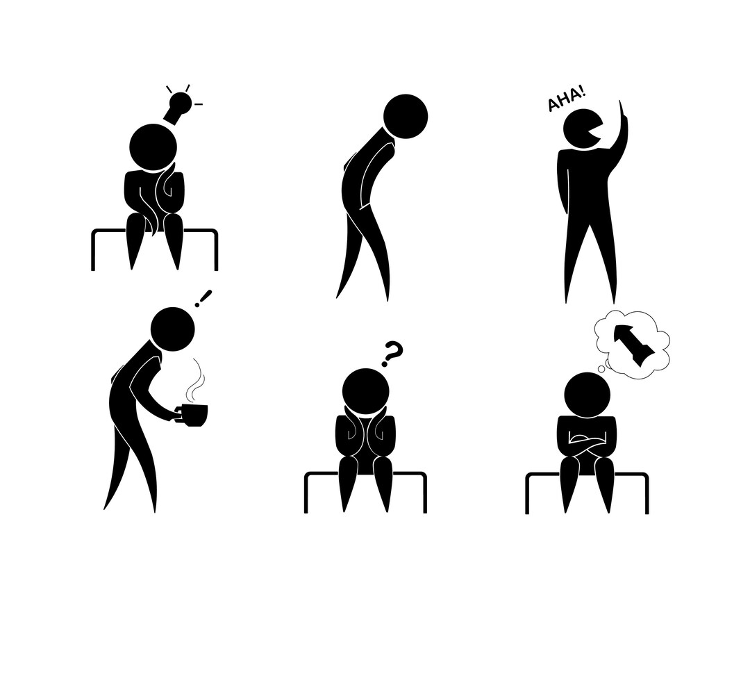 Creative Stick Figure Thinking Poses Hand on Chin, Crossed Arms, and ...