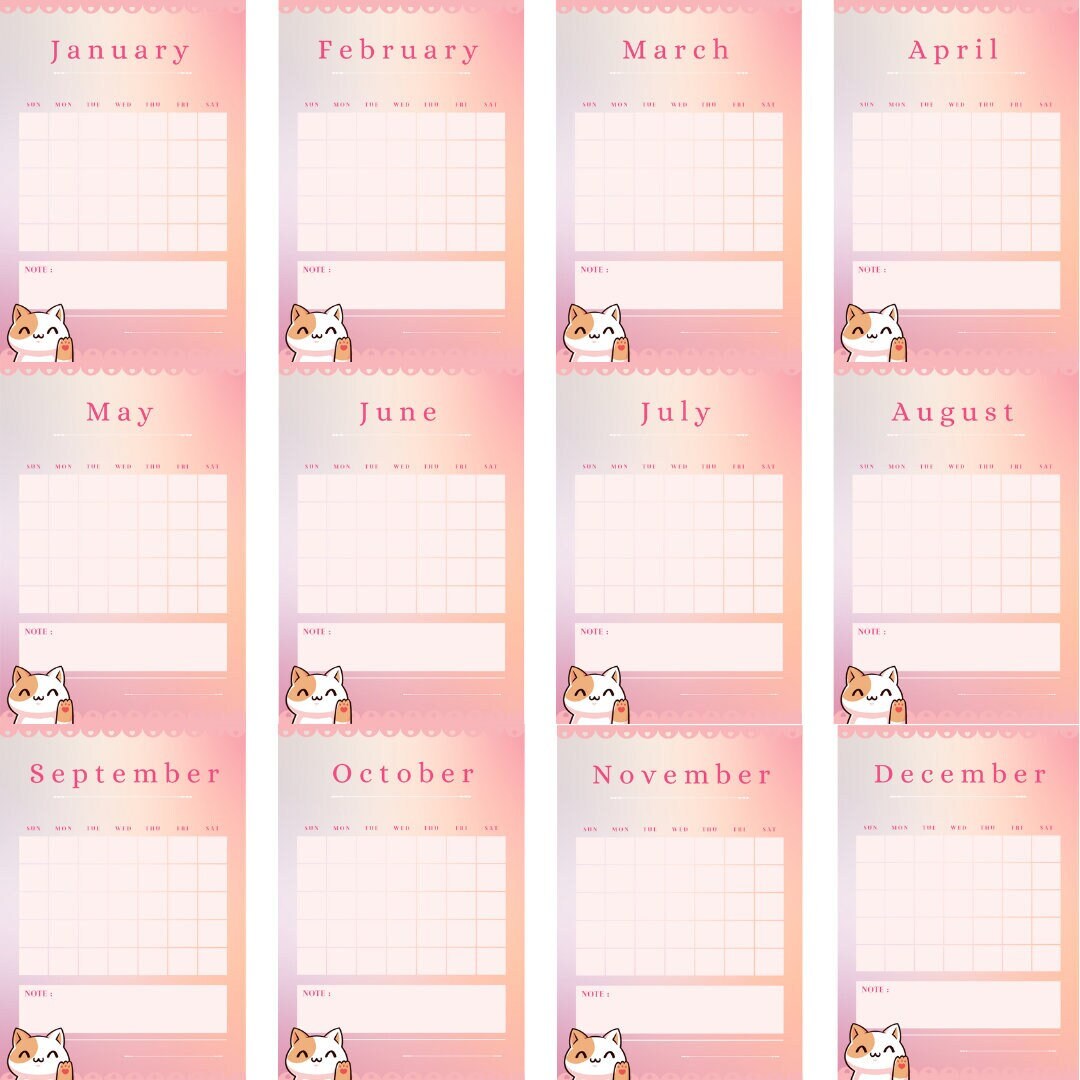 Pink Full Year Printable Planner Pages, All 12 Months - Etsy