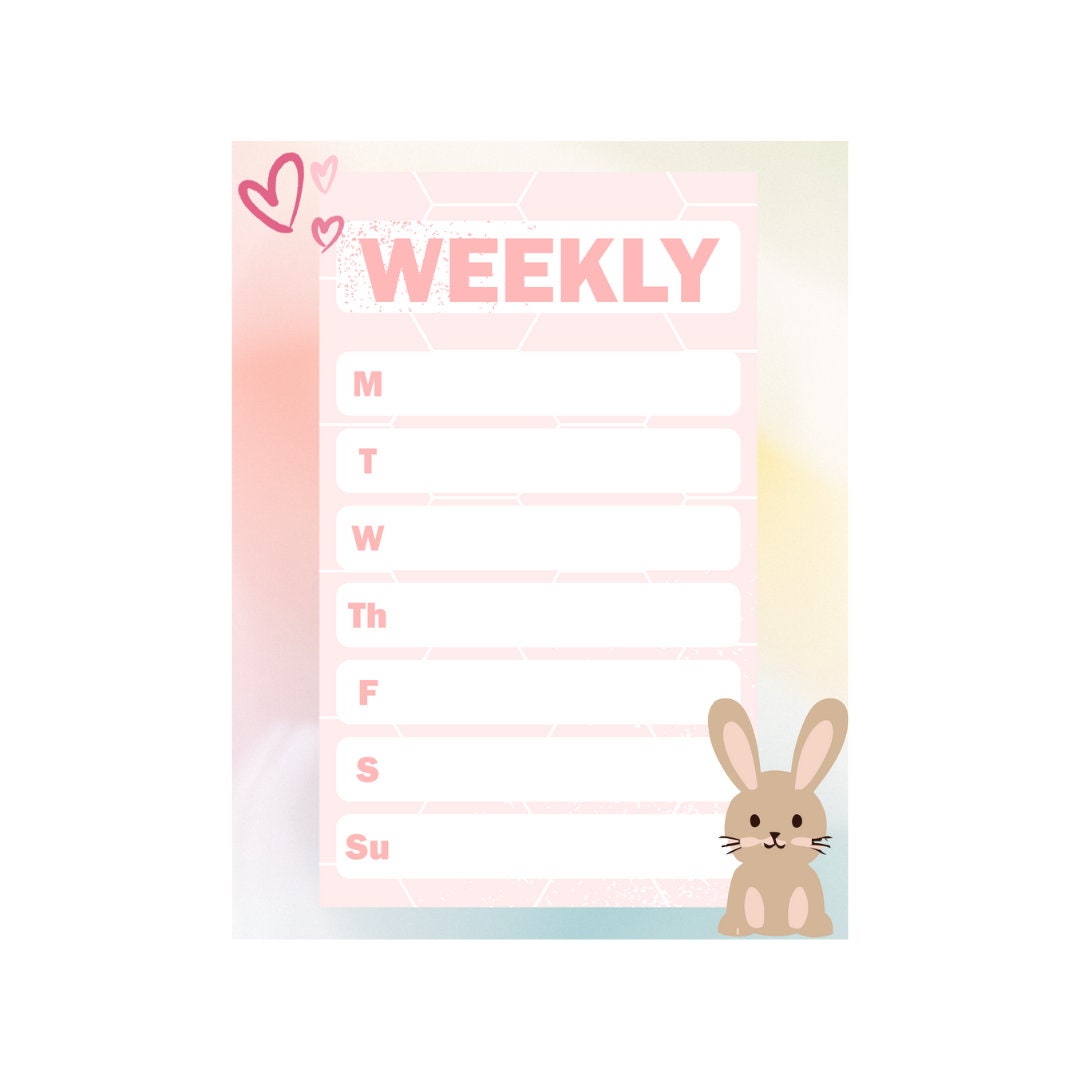 Pink Bunny Weekly Printable Planner Page - Etsy