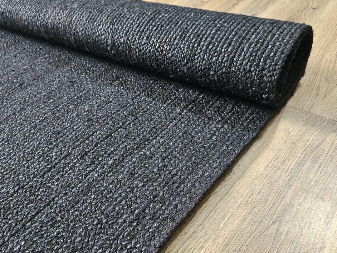 Handmade Black Jute Rug Large Area Rug Handwoven Jute Rug Natural Jute ...