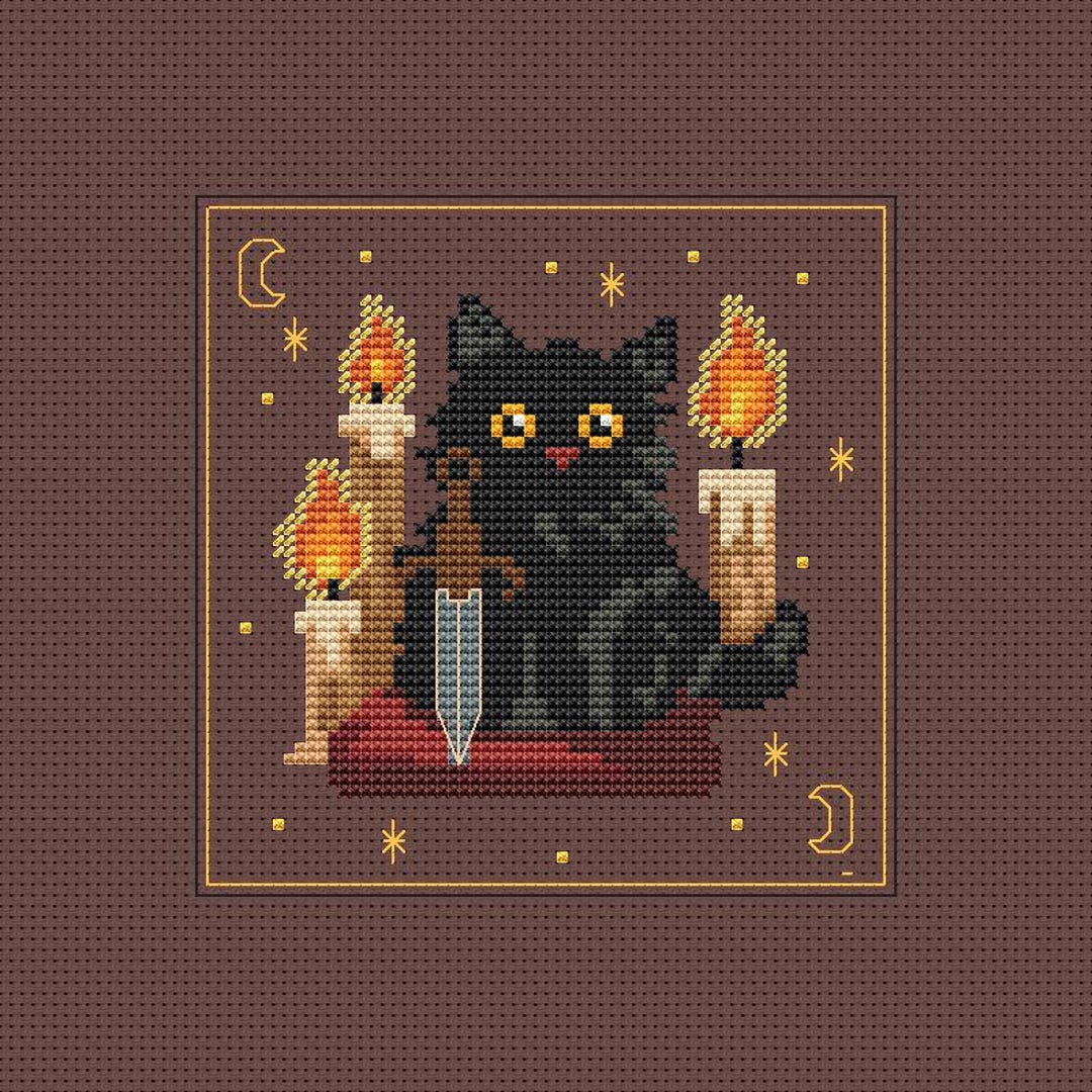 Witch Cat & Ritual Dagger – Pixel Cross Stitch Pattern | Cute Gothic ...