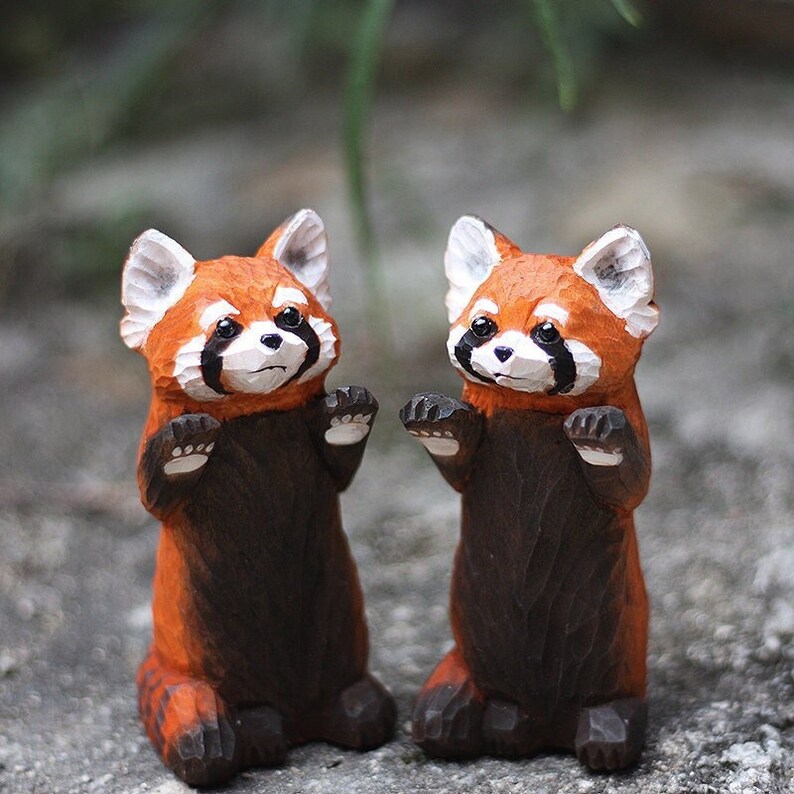 Hand-carved Wooden Red Panda for Home Decor Wooden Animal Panda ...