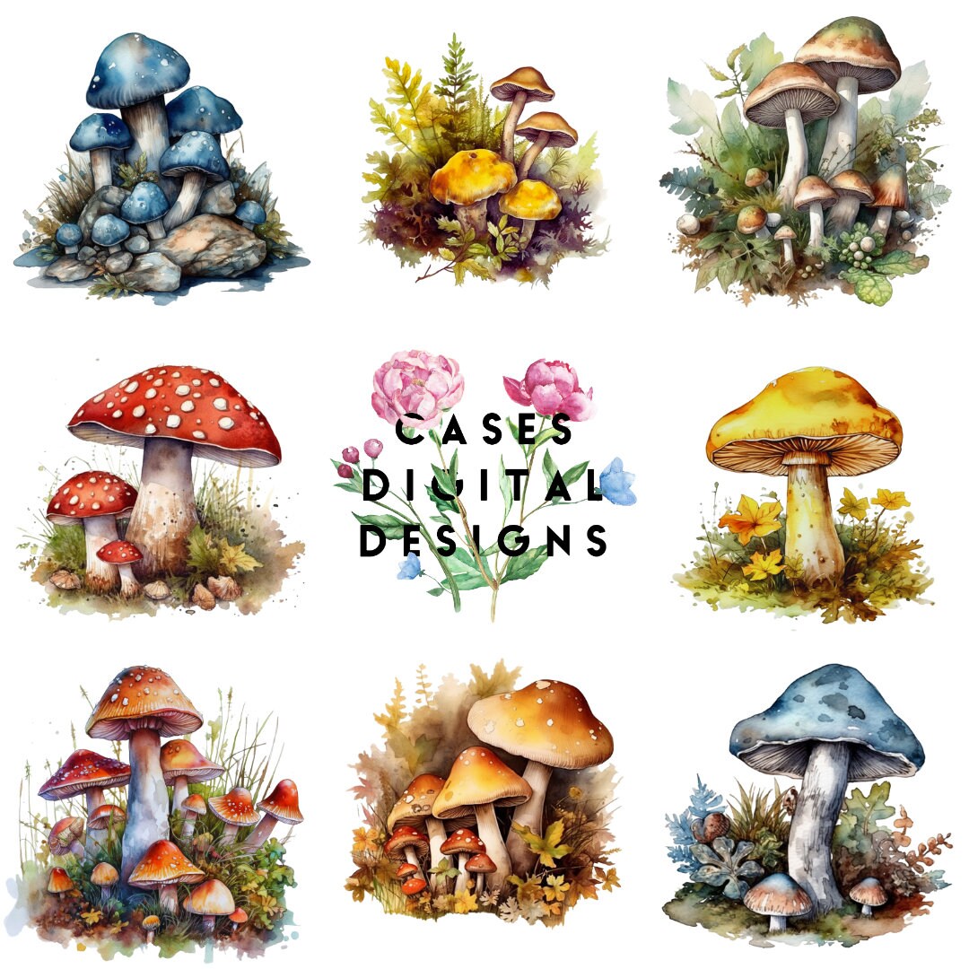 Watercolor Mushrooms Clipart, Cute Forest Nature Toadstool Clipart PNG ...