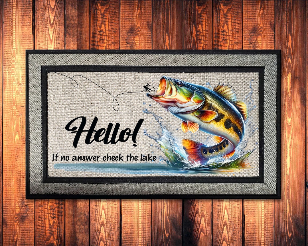 Doormat Fish Greeting, Check Lake (updated) Gone Fishing, Colorful ...
