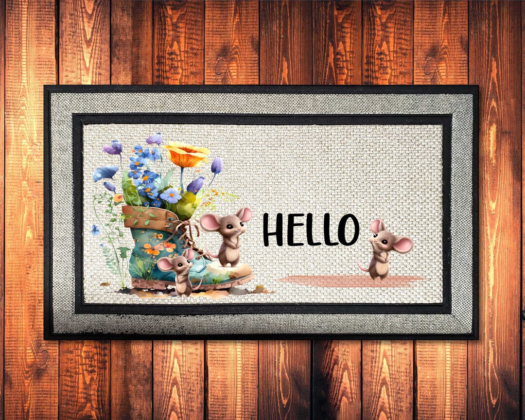 Doormat Floral Boot,cute Little Mice Greeting,spring Floral Boot and ...