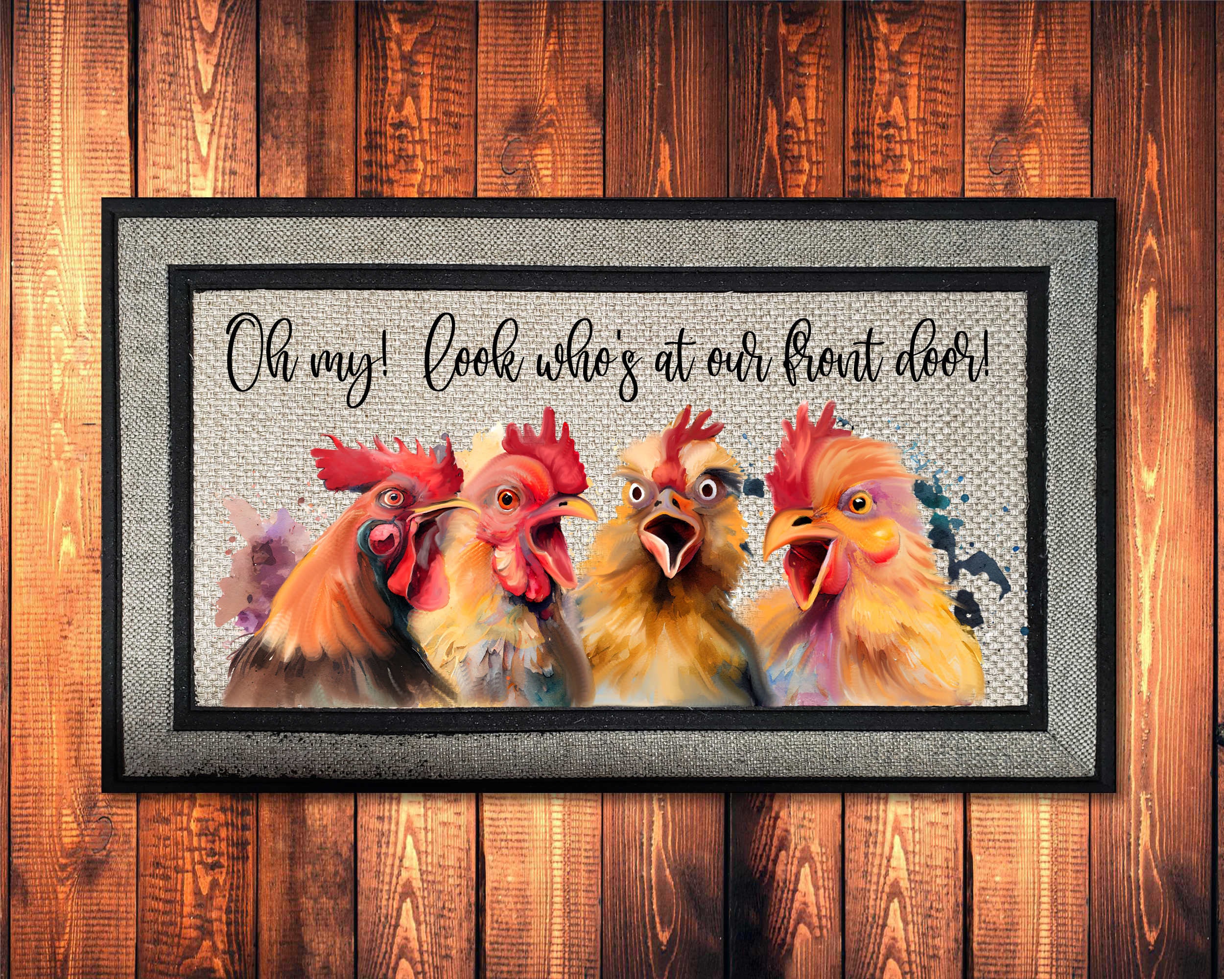 Doormat Silly Chickens HELLO, Watercolor Chickens, Humorous Greeting - Etsy