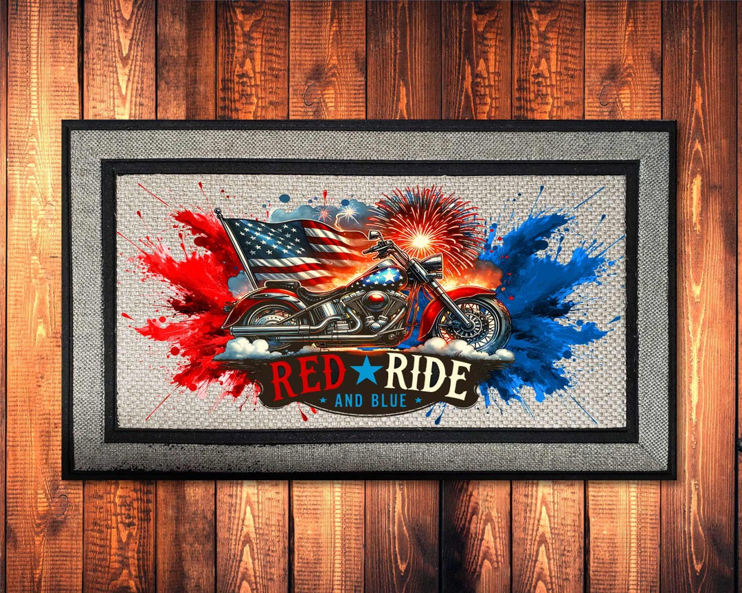 Doormat Patriotic Motorcycle Red Ride and Blue Greeting, Nice Doormat ...