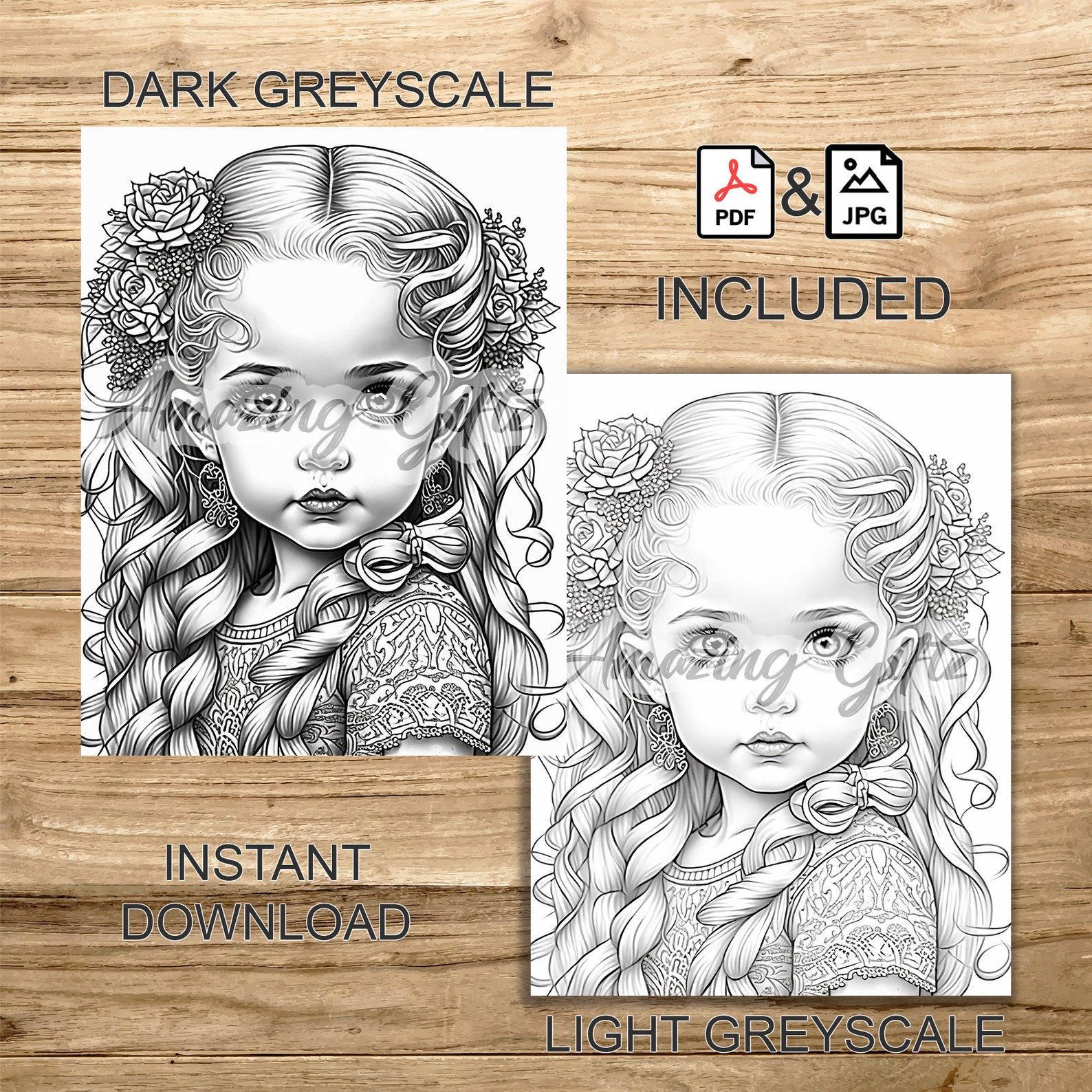 Little Girl Coloring Page for Adults Beautiful Printable Whimsical Girl ...