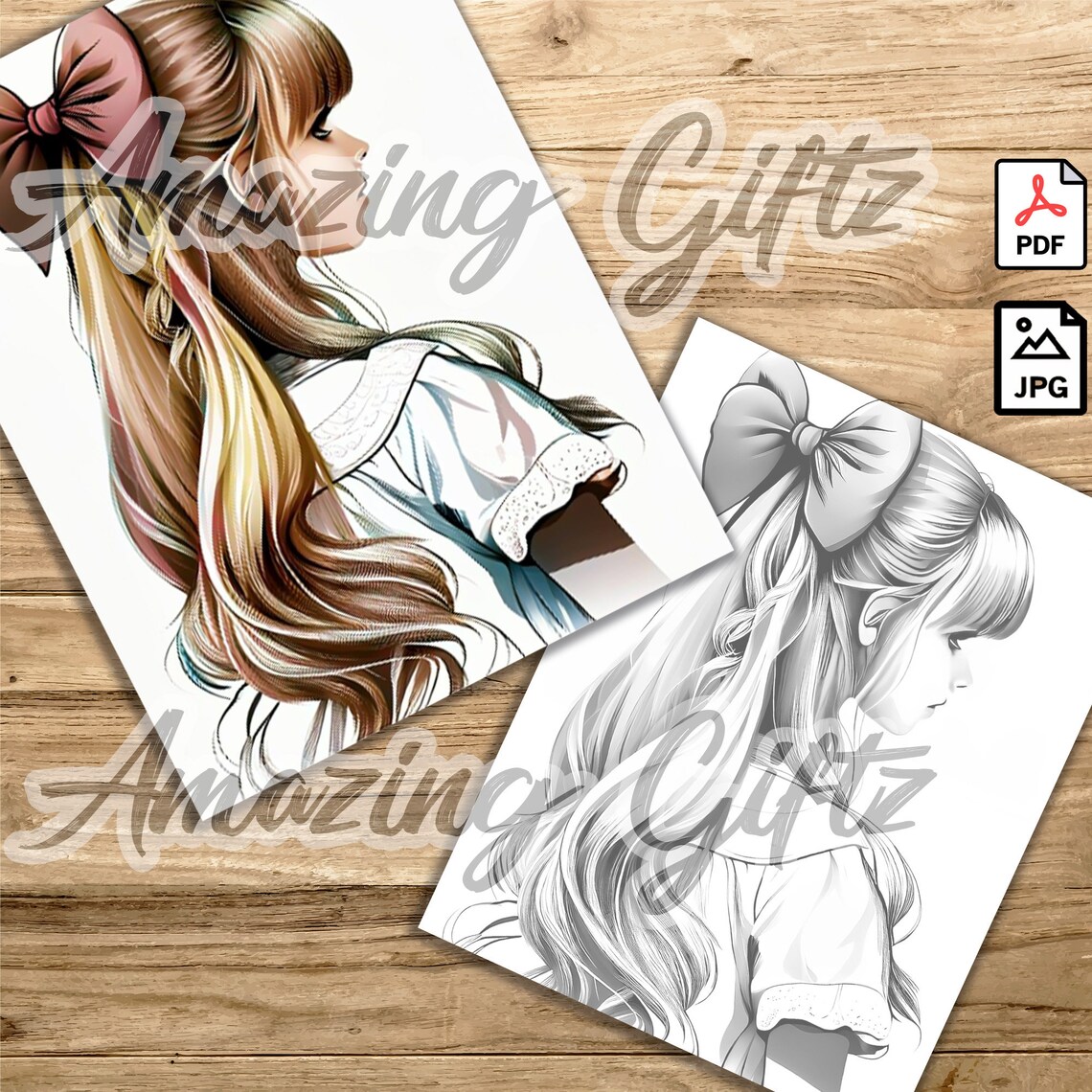 Gorgeous Hair Style Coloring Page for Adults Printable Grayscale ...