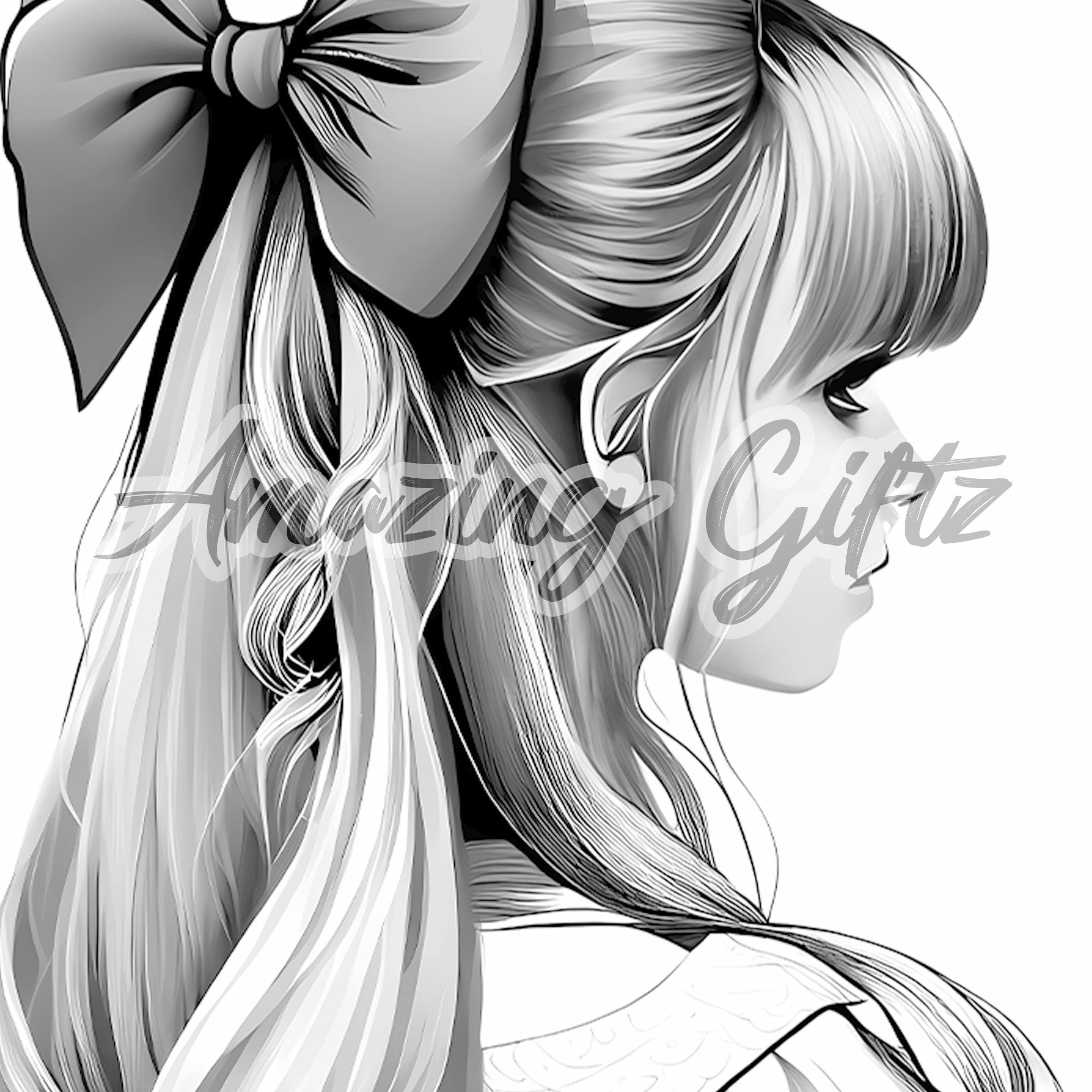 Gorgeous Hair Style Coloring Page for Adults Printable Grayscale ...