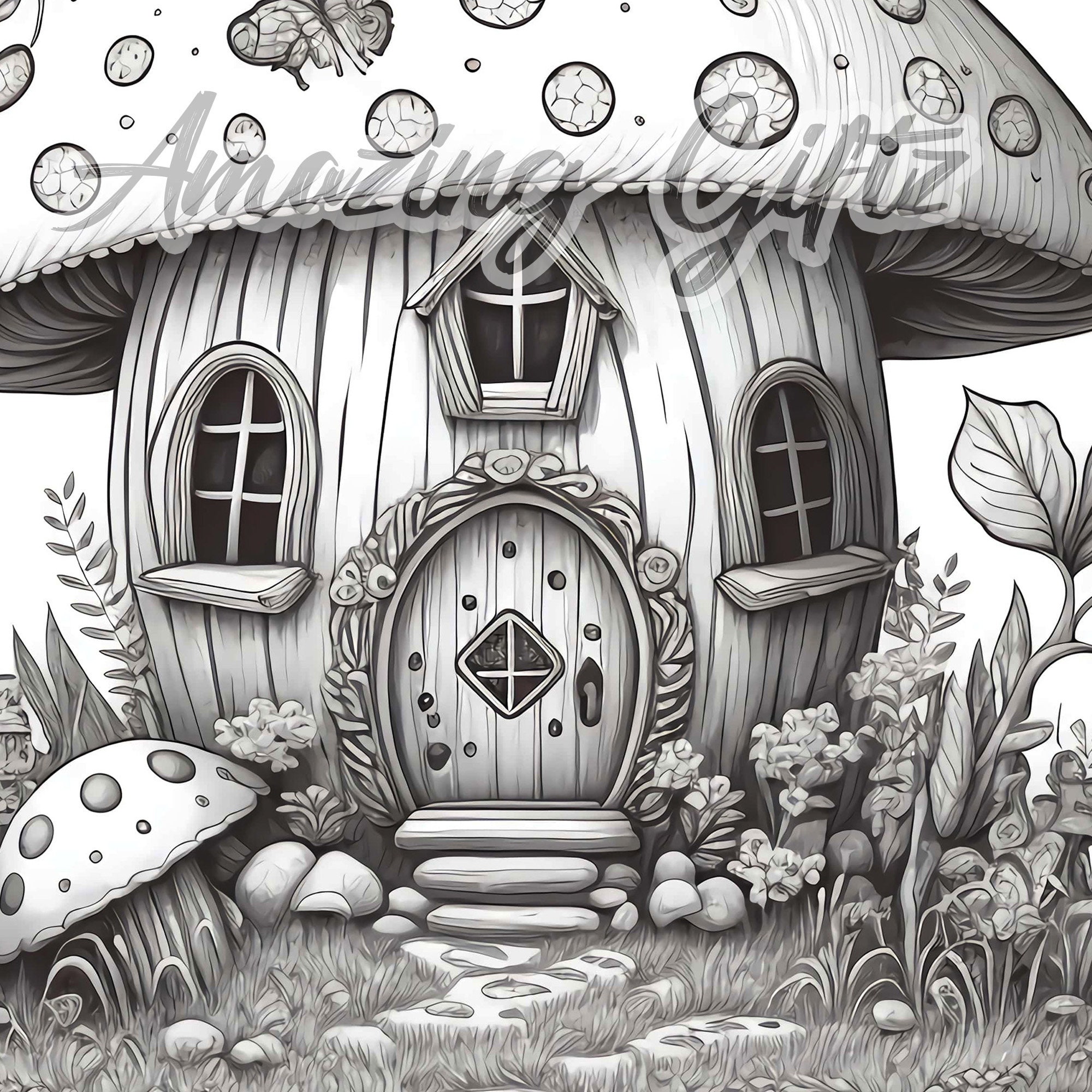 Mushroom Fairy House Coloring Page Fantasy Lover Coloring Book - Etsy