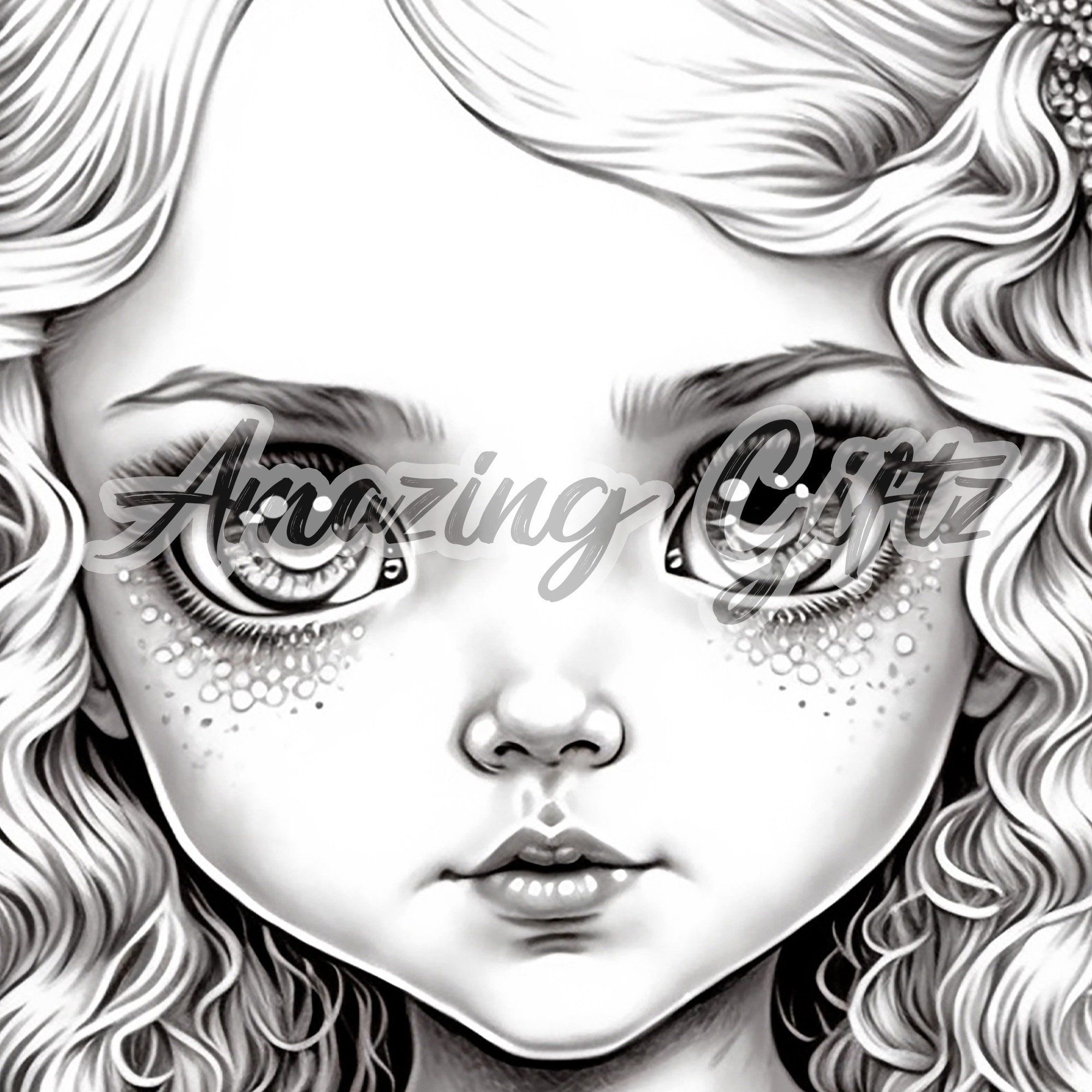 Beautiful Kid Coloring Page for Adults Printable Cute Whimsical Girl ...