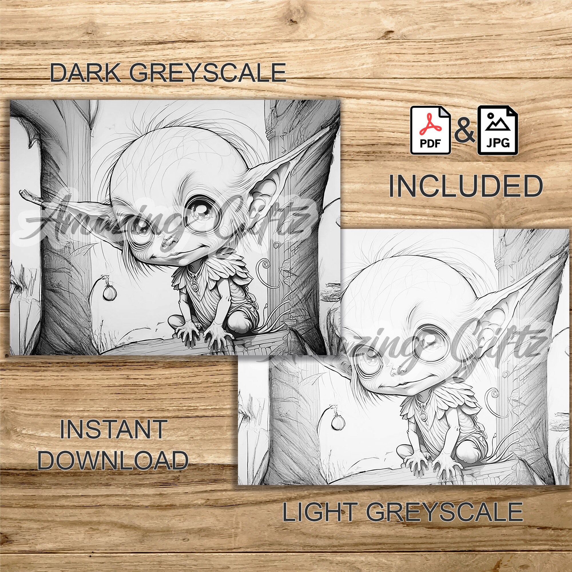 Fantasy Fae Goblins Printable Coloring Page for Adults Whimsical Fairy ...