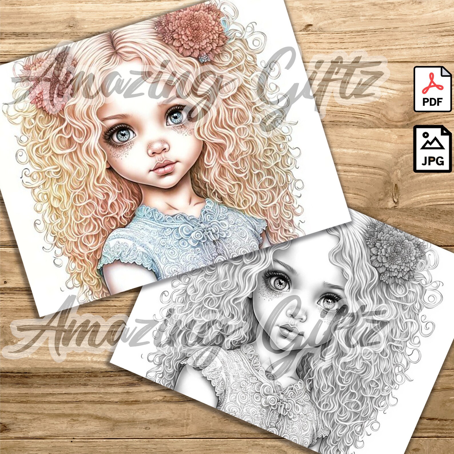 Little Beauty Coloring Page for Adults, Printable Cute Whimsical Girl ...