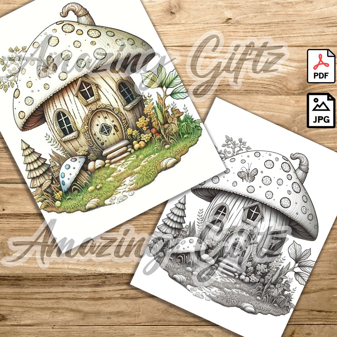 Mushroom Fairy House Coloring Page Fantasy Lover Coloring Book - Etsy