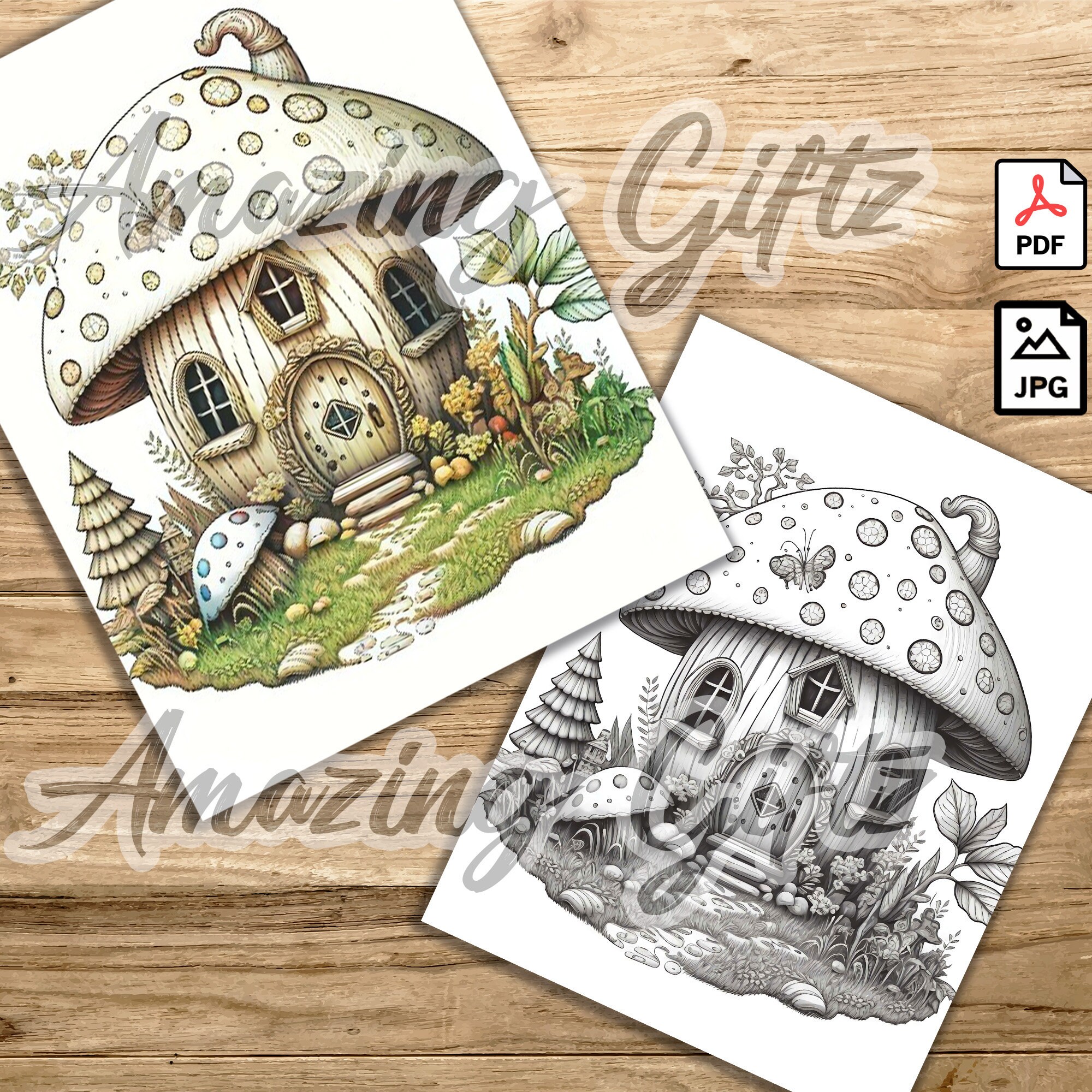 Mushroom Fairy House Coloring Page Fantasy Lover Coloring Book - Etsy
