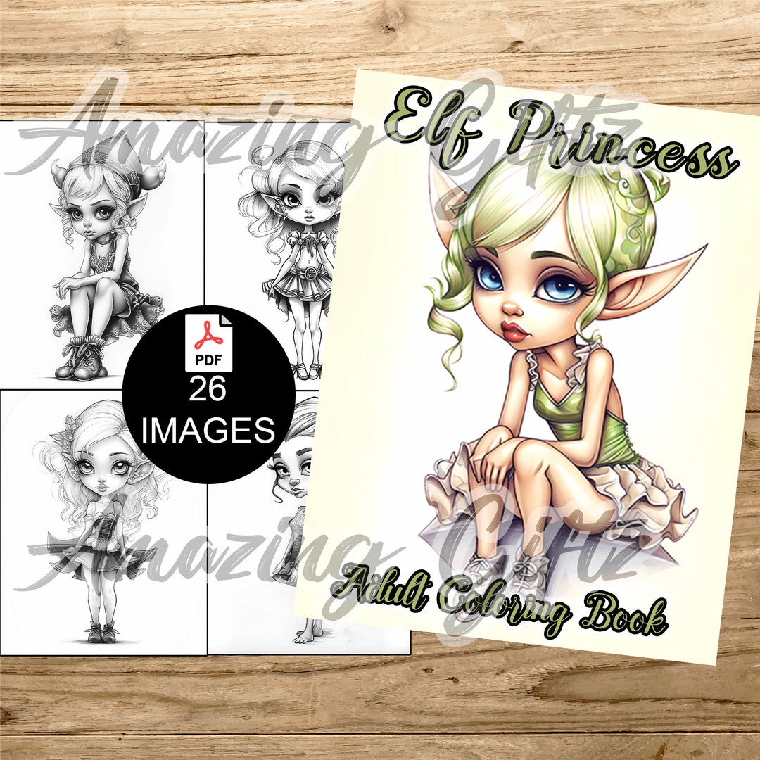26 Page Fantasy Elf Princess Coloring Book Adult Coloring Sheets ...