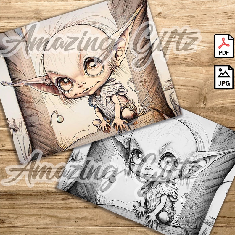 Fantasy Fae Goblins Printable Coloring Page for Adults Whimsical Fairy ...