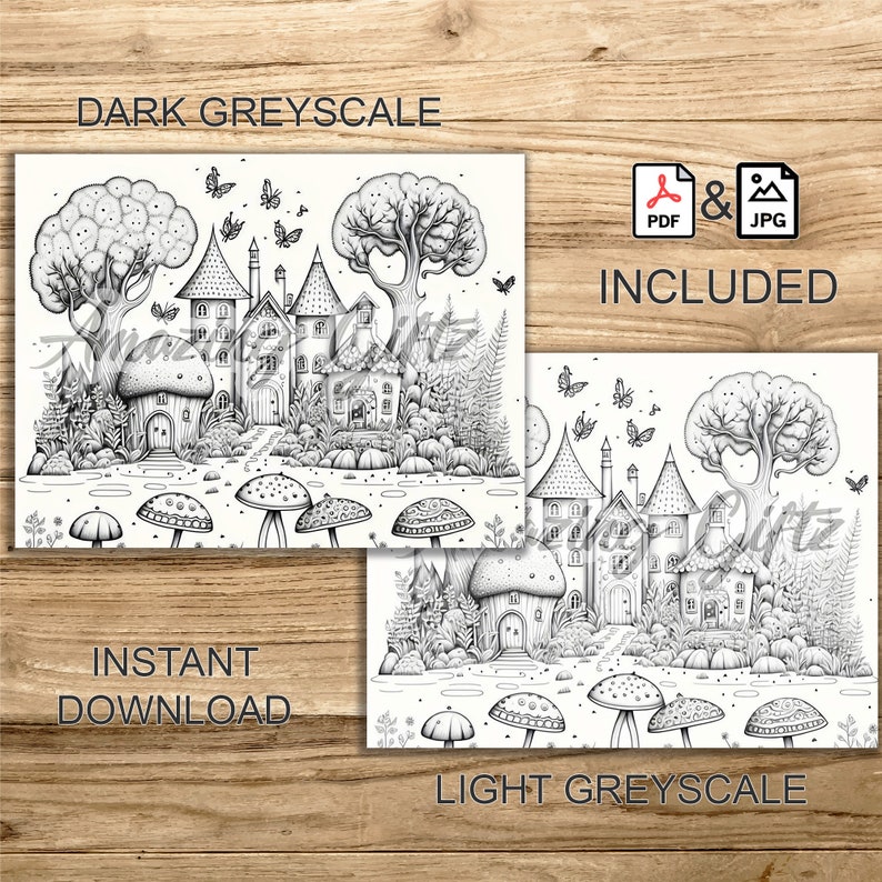 Mushroom Coloring Book Page Fairy Village Coloring Sheet - Etsy