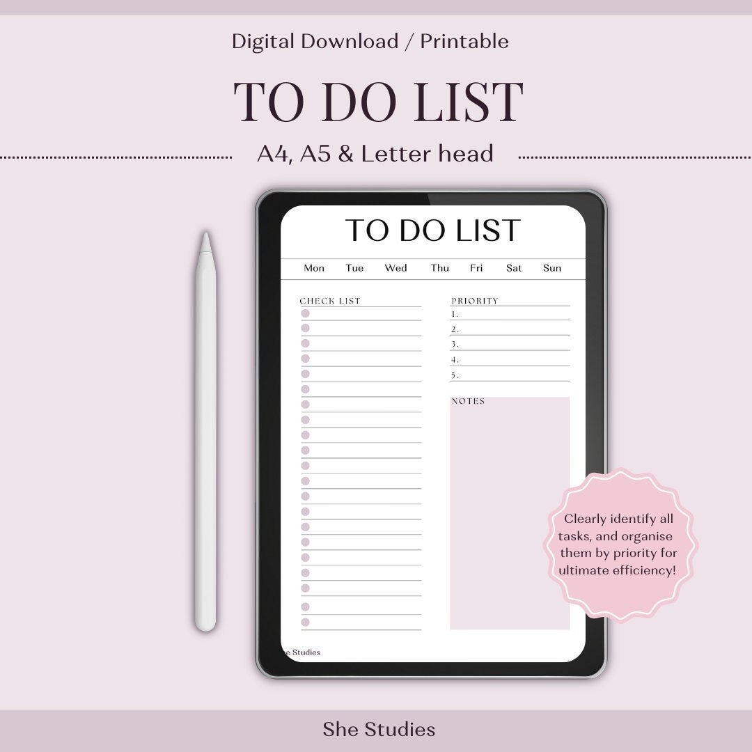 Student to Do List Printable Minimalist to Do List Digital - Etsy