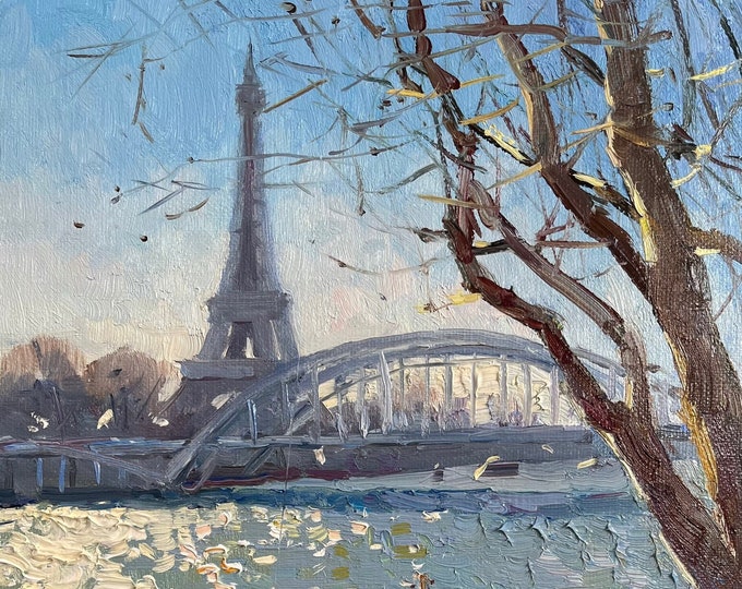 Eiffel Tower Oil Painting, Paris River Seine Boat, Handmade Art - Etsy