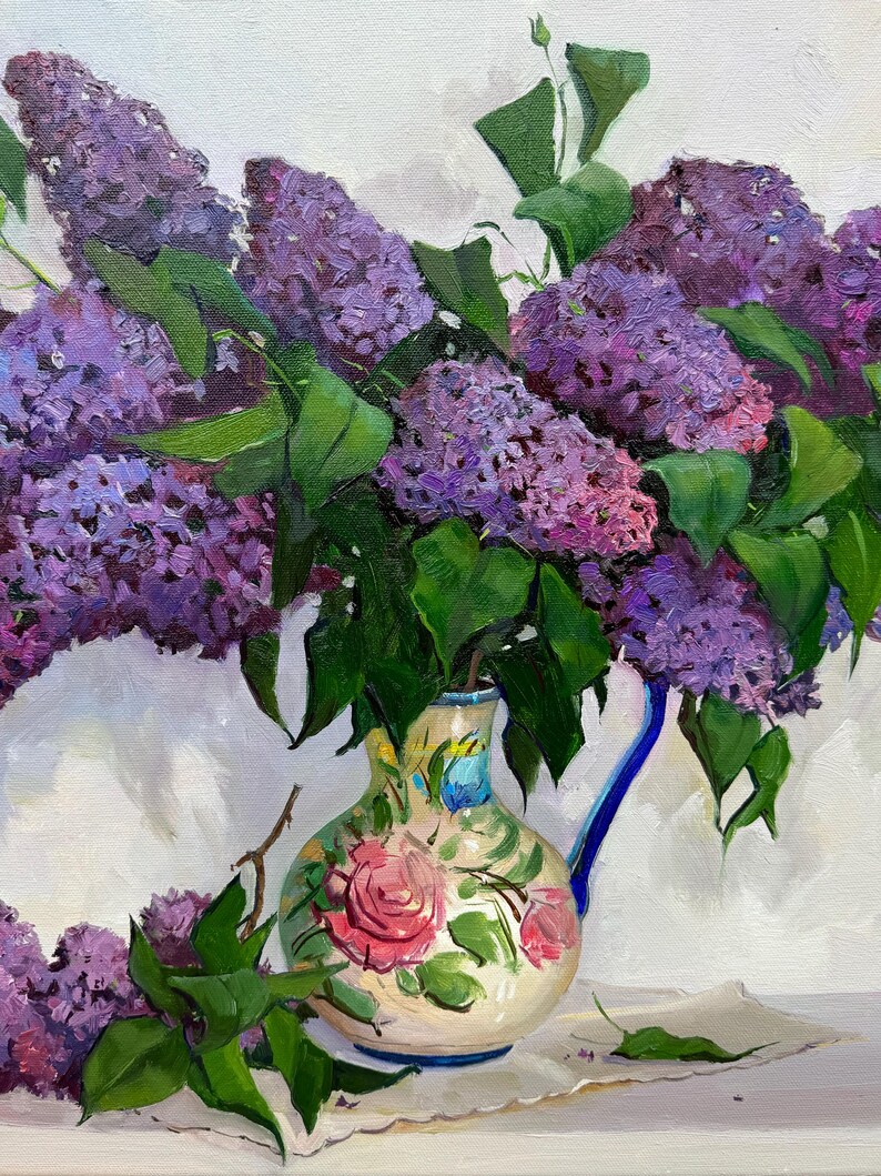 Lilac Still Life Oil Painting, Floral Impressionism Art (50x60cm) - Etsy