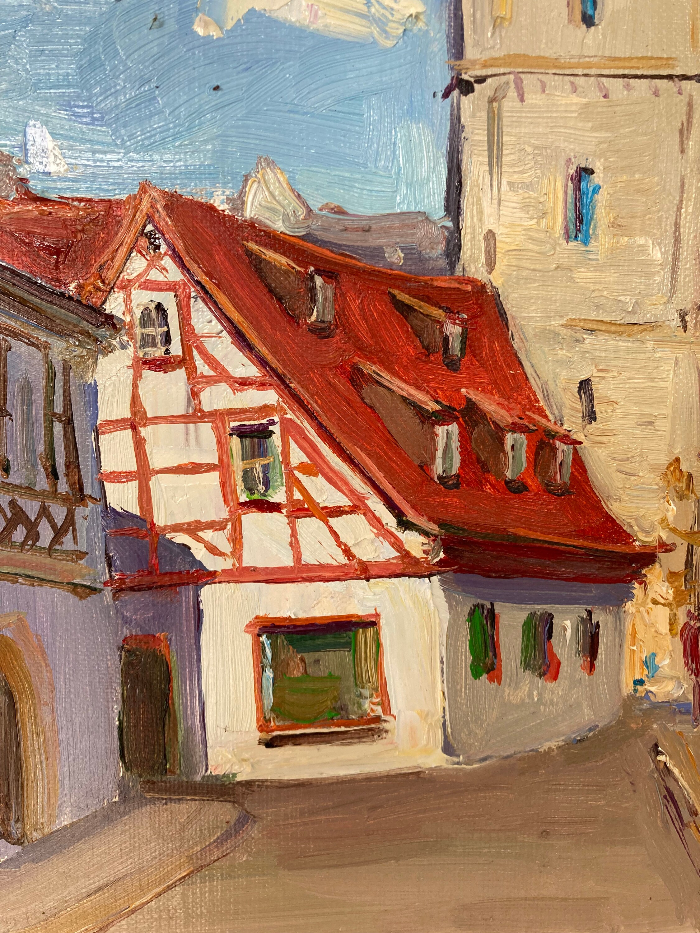 OIL PAINTING CITY Original Landscape Germany Forchheim Medieval Picture ...