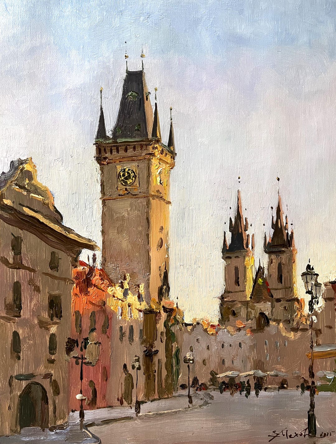 Prague Old Town Square Oil Painting: Gothic Church Impressionism Art - Etsy
