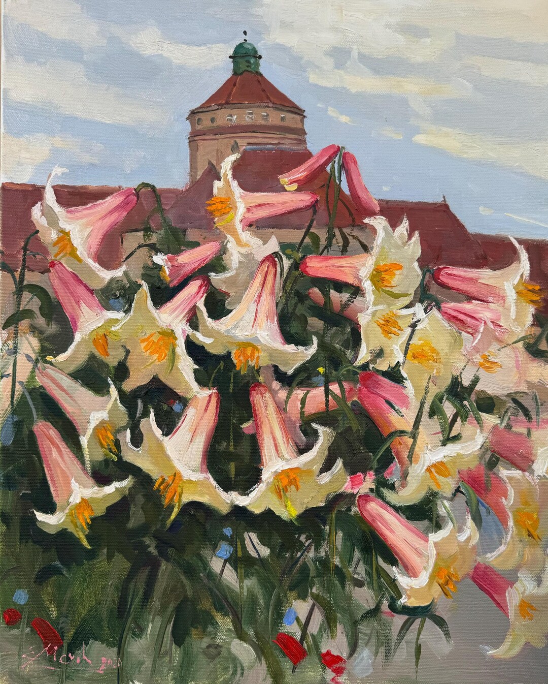 Oil Painting Original Munich Germany Bavaria Botanical Garden Lilies ...