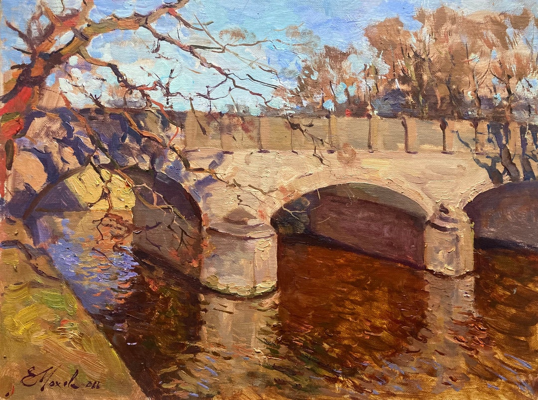 Munich River Bridge Oil Painting, Handmade German Cityscape Art - Etsy