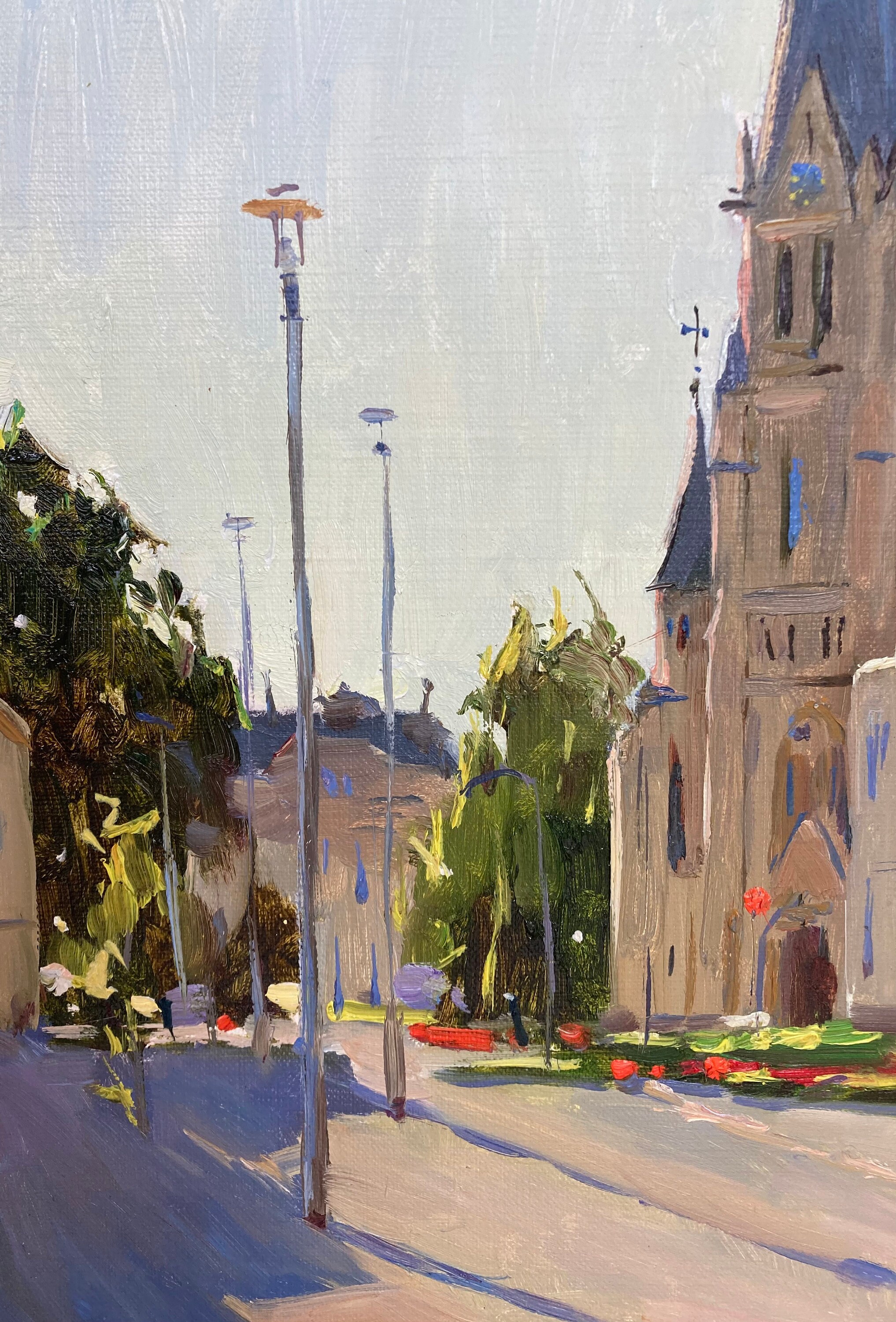 OIL PAINTING CITY Original Canvas Cityscape Germany Forchheim Church ...