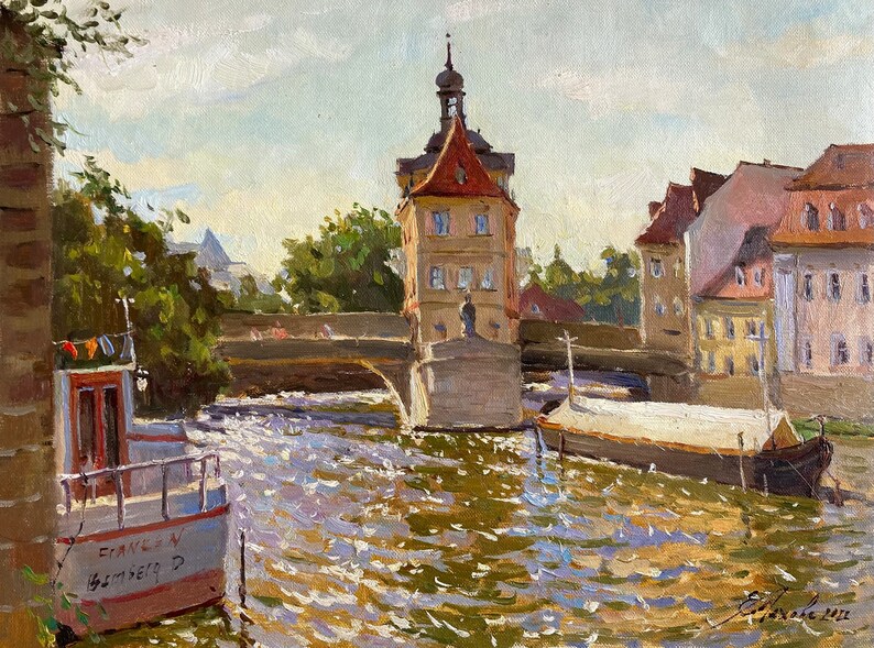 OIL PAINTING CITY Original Landscape Germany Bamberg Medieval - Etsy