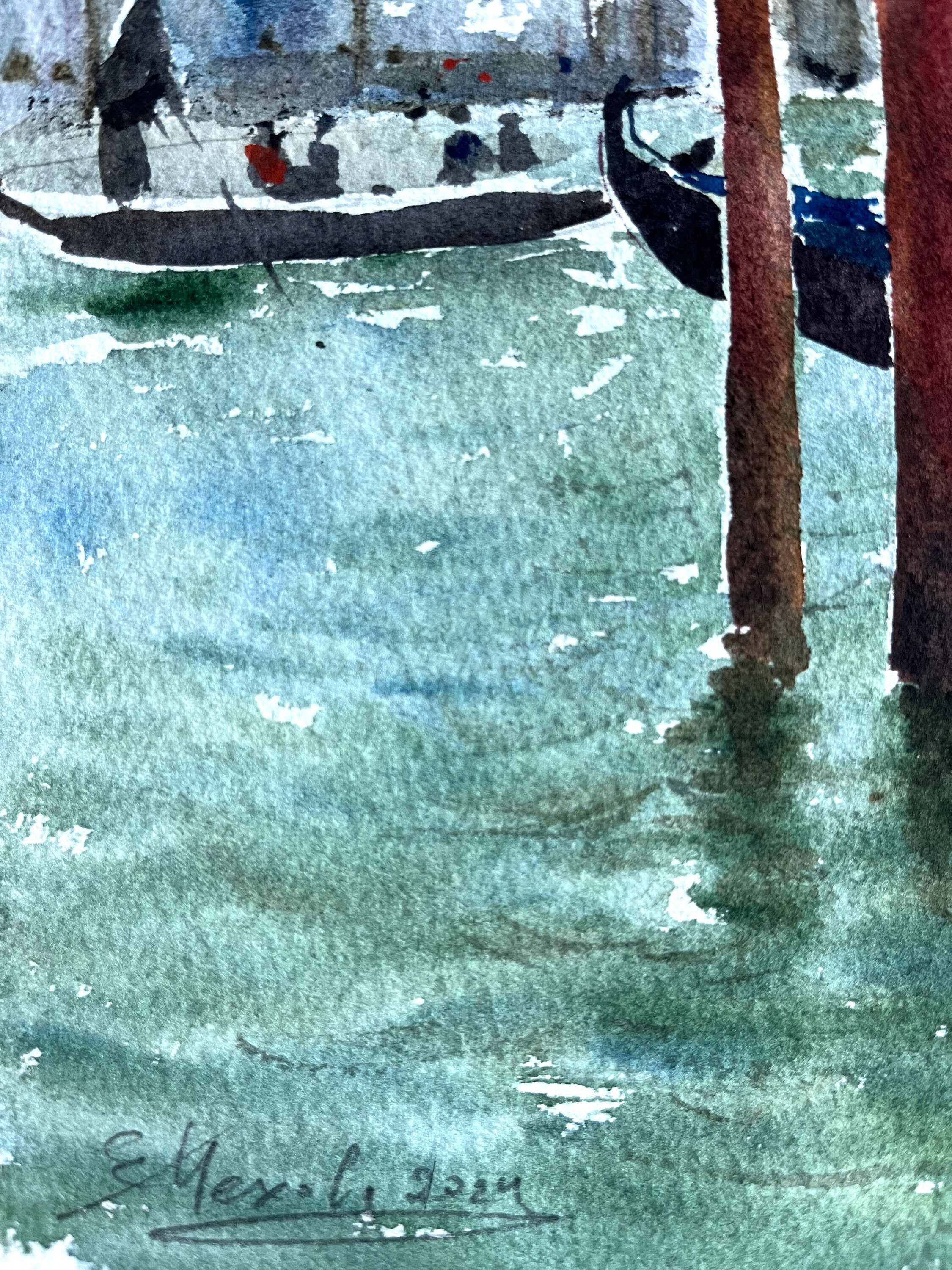 Watercolor Original Painting Venice Italy Grand Canal Gondola Summer ...